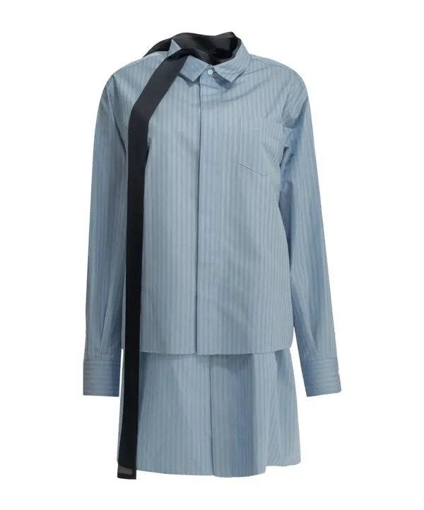 Sacai Striped Scarf Detail Mini Dress - Blue