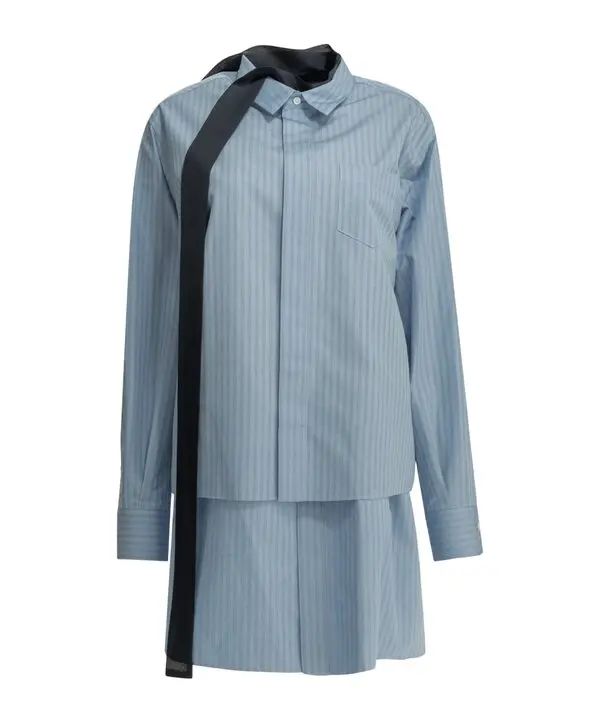 Sacai Striped Scarf-detail Mini Dress - Light Blue