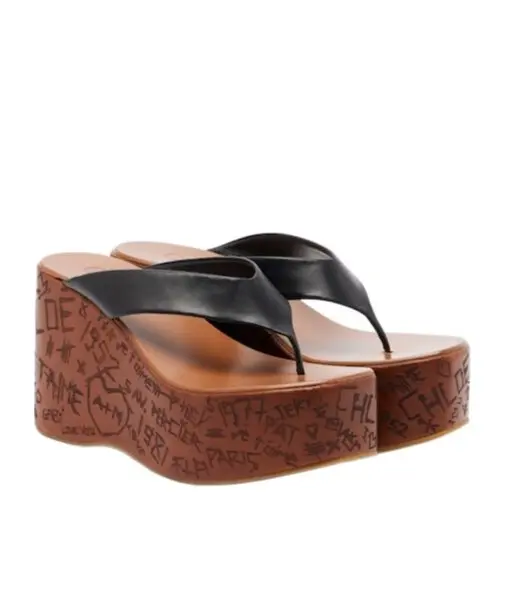 Chloé Leather Wedge Thong Sandals