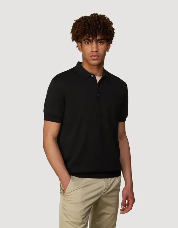 BARACUTA Fine Knit Short Sleeve Polo Shirt