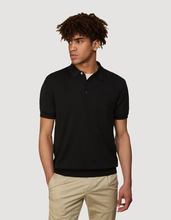 BARACUTA Fine Knit Short Sleeve Polo Shirt