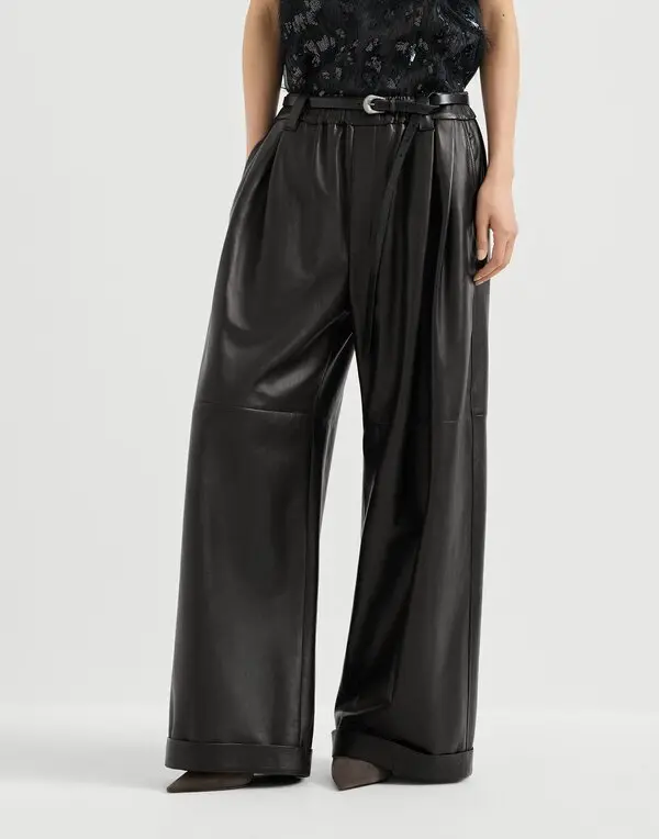 Brunello Cucinelli Nappa Leather Baggy Trousers