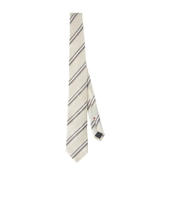 Brunello Cucinelli Regimental Stripe Silk And Cotton Tie - Panama
