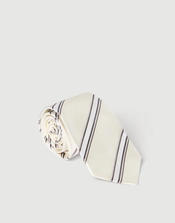 Brunello Cucinelli Regimental Stripe Silk And Cotton Tie