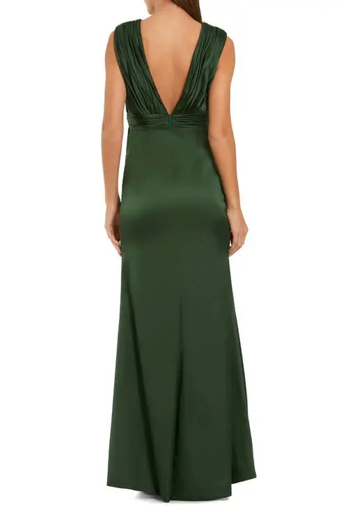 Mac Duggal Charmeuse Gown With 3d Flower Appliqué And Slit