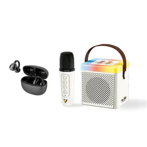 PURSONIC Ultimate Sound & Party Combo Portable Karaoke Set & True Wireless Stereo Earbuds - Multicolor