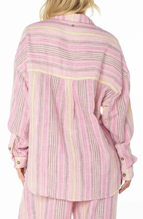 Roxy Lets Get Away Striped Cotton Button-up Shirt - Fuchsia Pink