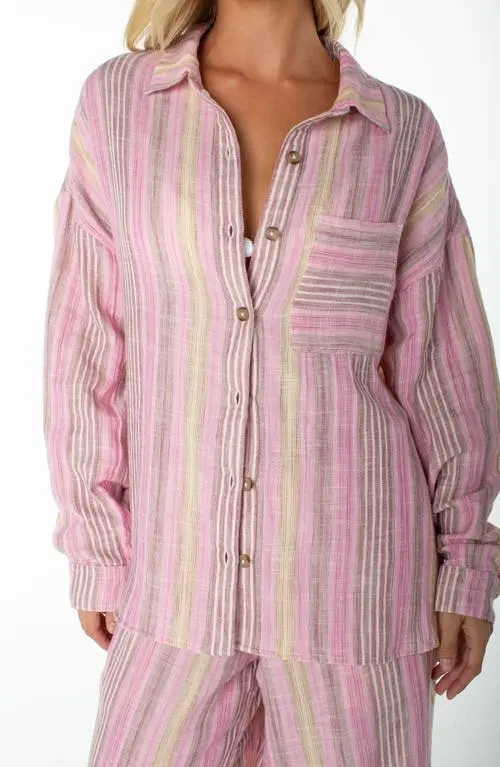 Roxy Lets Get Away Striped Cotton Button-up Shirt - Fuchsia Pink