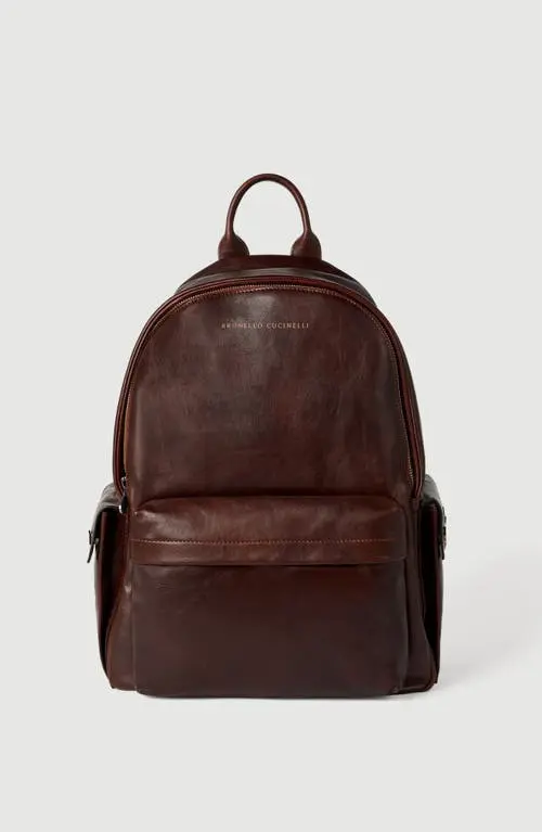 Brunello Cucinelli Calfskin Travel Backpack - Burgundy