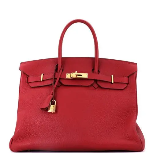 Hermès Birkin Handbag Clemence With Gold Hardware 35 - Red