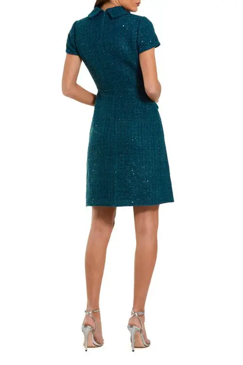 Mac Duggal Boucle Collared Button Up Mini Dress