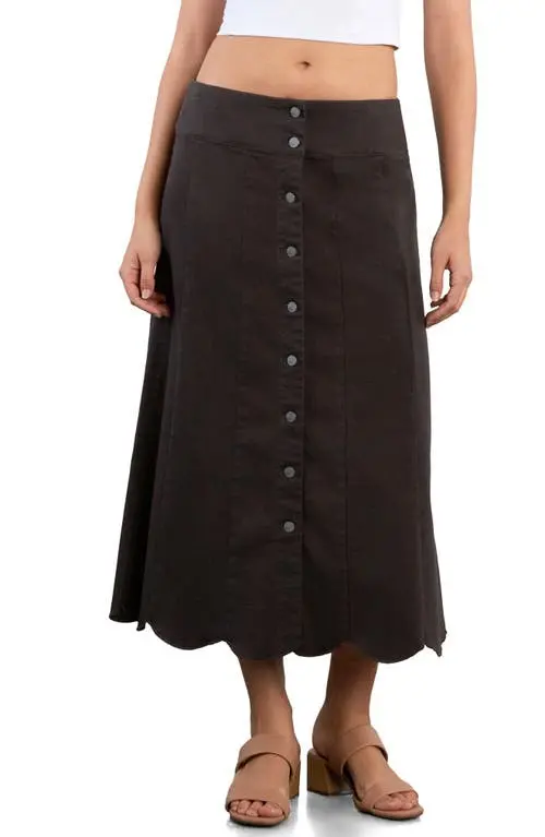 WASH LAB DENIM Scallop Denim Midi Dress - Black