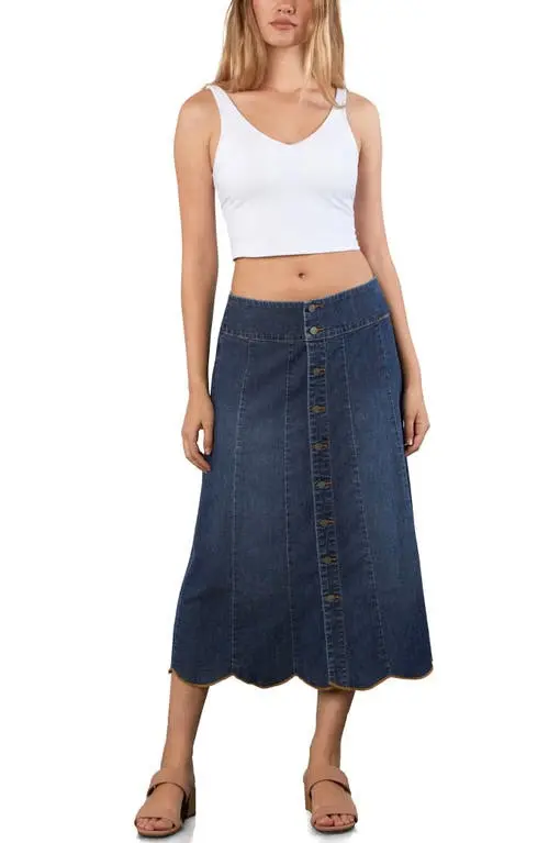 WASH LAB DENIM Scallop Denim Midi Dress - Swift Blue