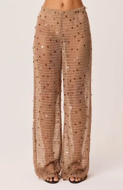 SNDYS. Kelyse Sequin Wide Leg Open Knit Pants - Mocha