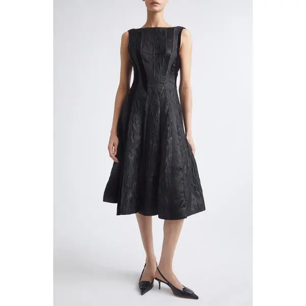 JASON WU Mixed Media Fit & Flare Midi Dress - Black Multi