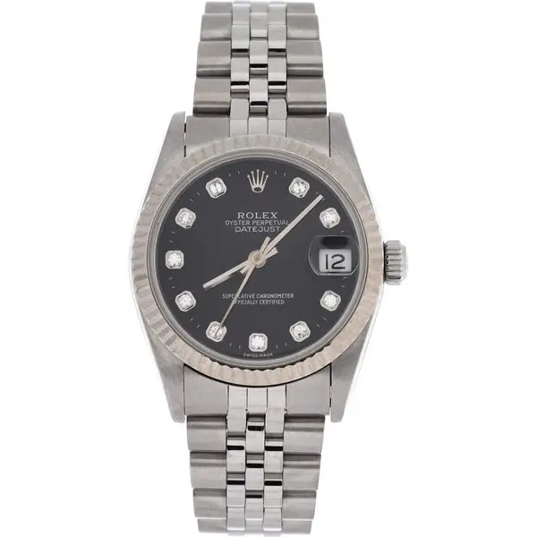 ROLEX Oyster Perpetual Datejust Automatic Watch Stainless Steel And White Gold With Diamond Markers 31 - Metallic Silver