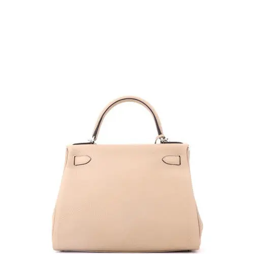 Hermès Kelly Handbag Light Clemence With Palladium Hardware 28 - White