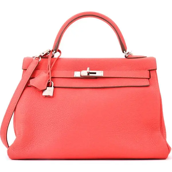 Hermès Kelly Handbag Clemence With Palladium Hardware 32 - Pink