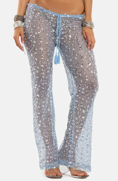 JADED LONDON Sequin Embellished Sheer Lace Pants - Turquoise