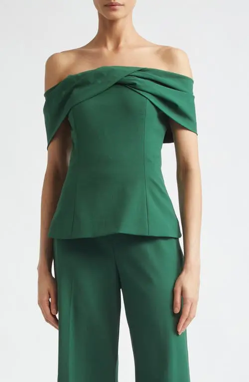 Carolina Herrera Draped Off The Shoulder Stretch Virgin Wool Top