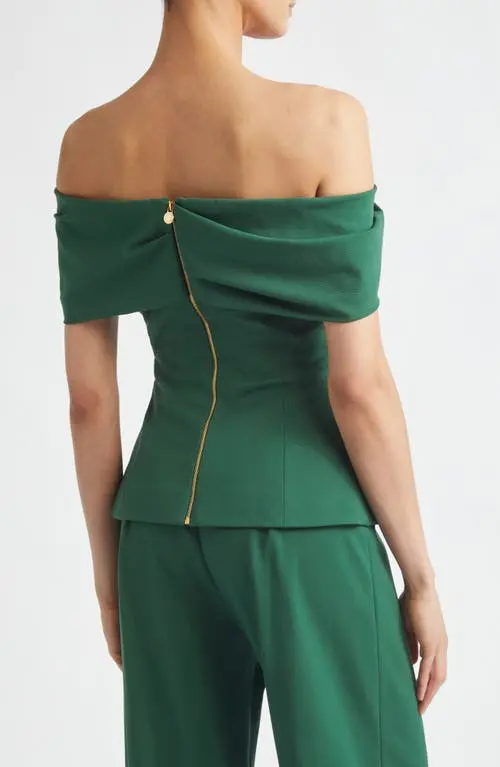Carolina Herrera Draped Off The Shoulder Stretch Virgin Wool Top