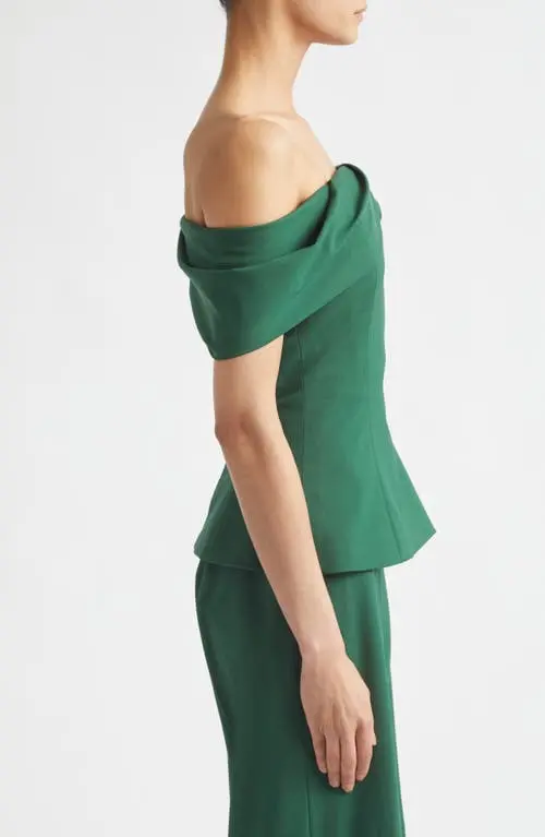 Carolina Herrera Draped Off The Shoulder Stretch Virgin Wool Top