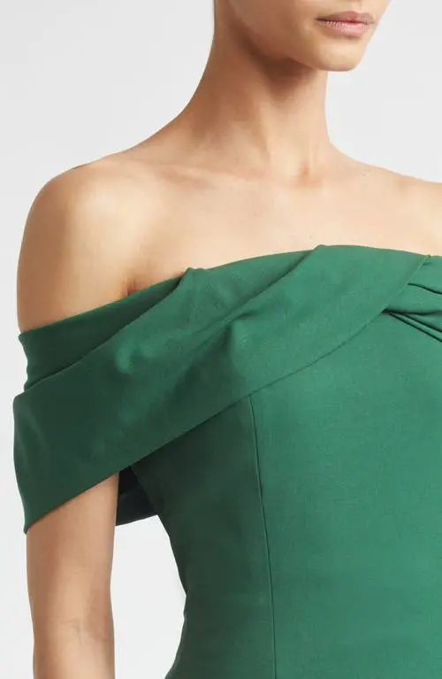 Carolina Herrera Draped Off The Shoulder Stretch Virgin Wool Top