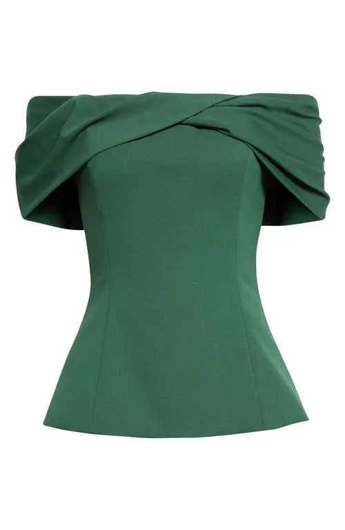 Carolina Herrera Draped Off The Shoulder Stretch Virgin Wool Top