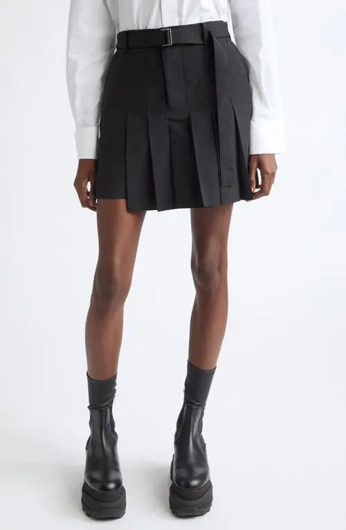 Sacai Asymmetrical Pleated Skort With Belt - Black