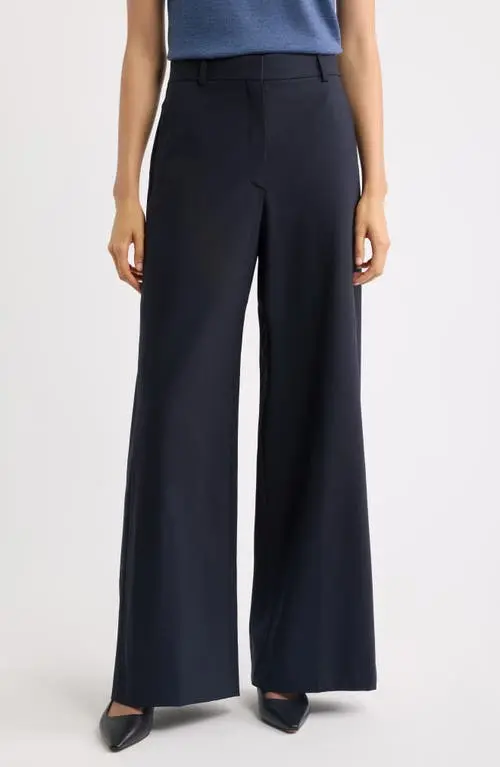 Theory Stretch Wool Wide Leg Pants - Deep Navy - G8e