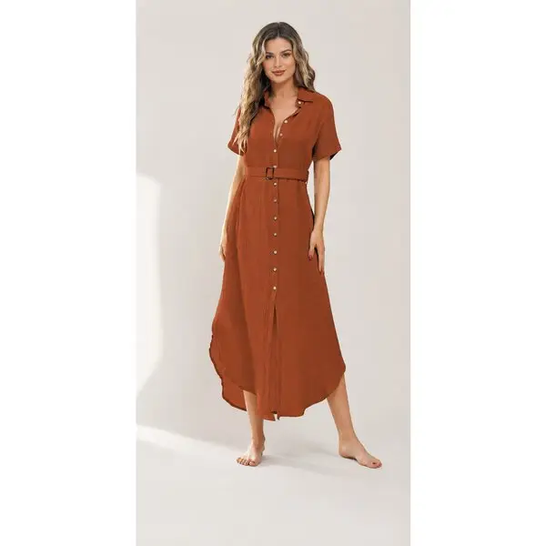 ZILPU Lightweight Swim Cover-up Maxi Dress - Brown