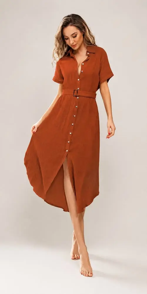 ZILPU Lightweight Swim Cover-up Maxi Dress - Brown