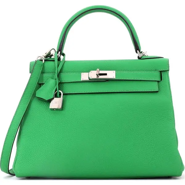 Hermès Kelly Handbag Togo With Palladium Hardware 28 - Green