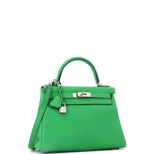 Hermès Kelly Handbag Togo With Palladium Hardware 28 - Green