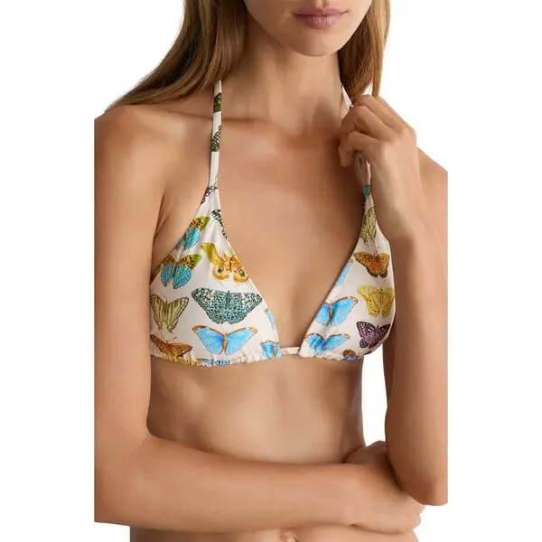 REISS Thia Butterfly Triangle Bikini Top - Cream Print