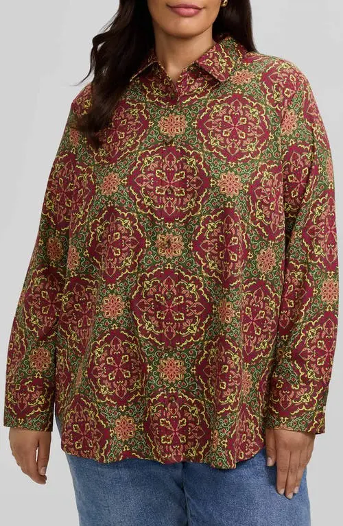 Foxcroft Meghan Medallion Print Button-up Cotton Shirt