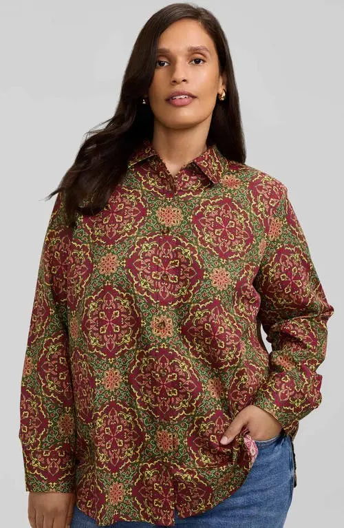 Foxcroft Meghan Medallion Print Button-up Cotton Shirt