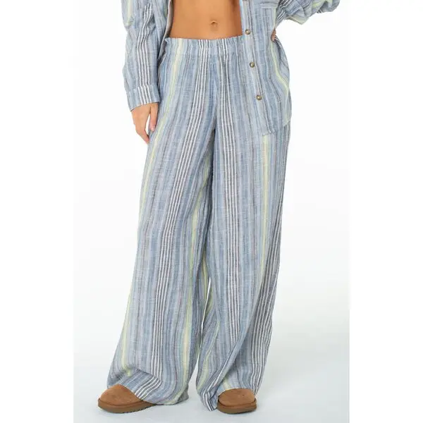Roxy Offshore Stripe Wide Leg Cotton Pants - Mood Indigo