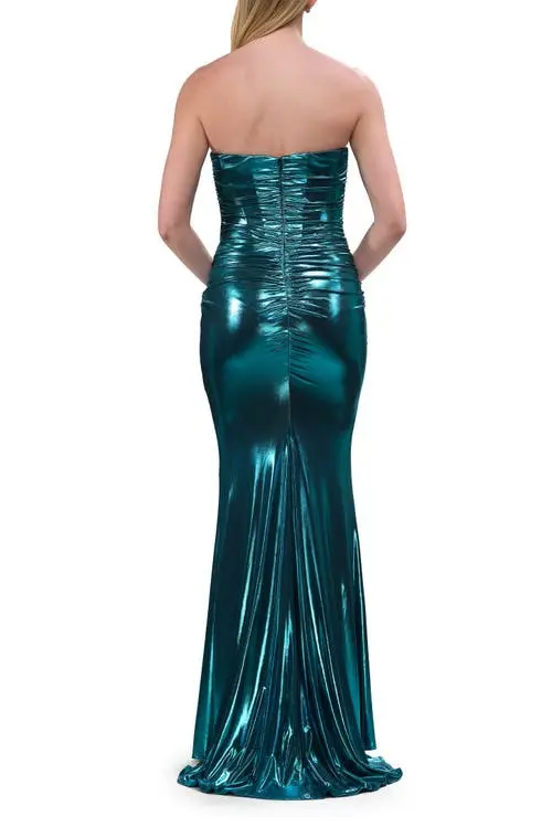 La Femme Metallic Strapless Gown