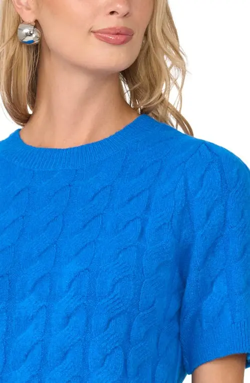 Vince Camuto Cable Stitch Puff Sleeve Sweater - Bright Blue