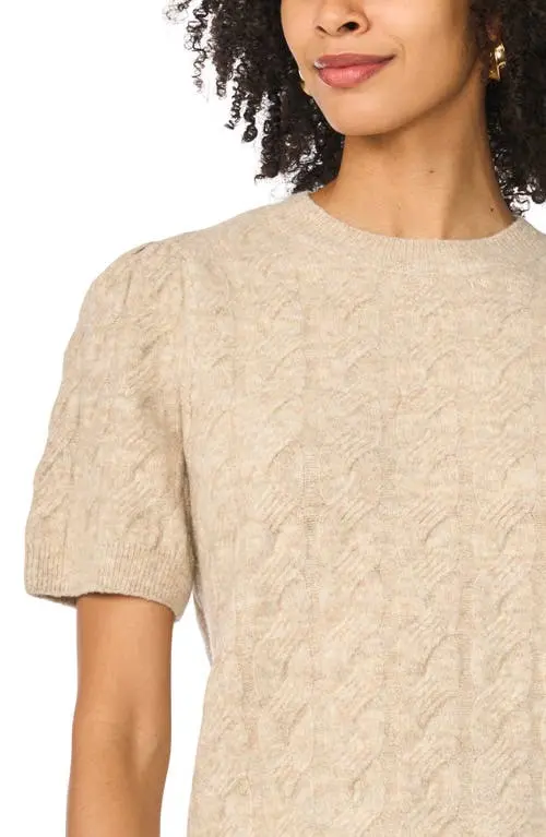 Vince Camuto Cable Stitch Puff Sleeve Sweater - Oatmeal