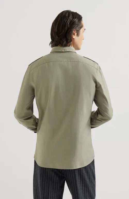 Brunello Cucinelli Garment-dyed Shirt In Cotton Chevron With Spread Collar