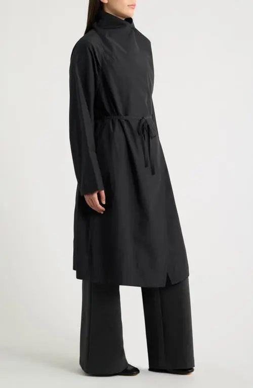 Eileen Fisher Organic Cotton & Recycled Nylon Drape Neck Coat - Black