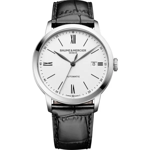 Baume & Mercier Classima Automatic Leather Strap Watch - Silver