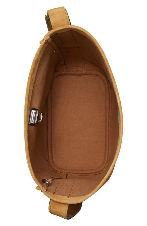Tory Burch Lock Medium Slim Suede Bucket Bag