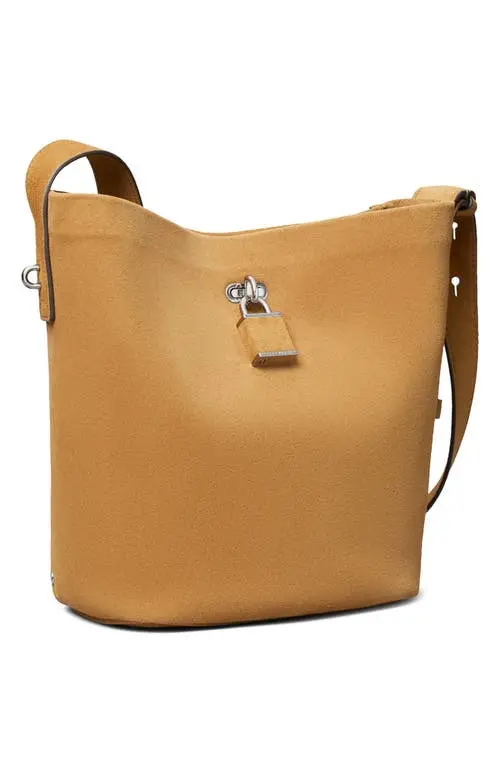 Tory Burch Lock Medium Slim Suede Bucket Bag