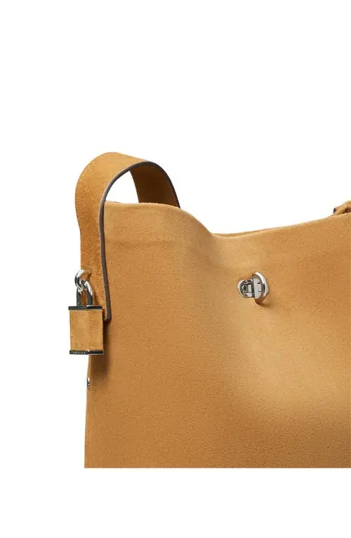 Tory Burch Lock Medium Slim Suede Bucket Bag