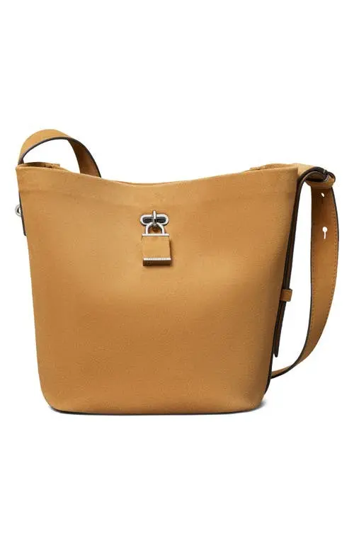 Tory Burch Lock Medium Slim Suede Bucket Bag - Toffee