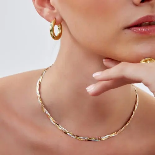 SPERO LONDON Sterling Silver Flat Necklace With Rose And Tones - Gold