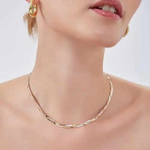 SPERO LONDON Sterling Silver Flat Necklace With Rose And Tones - Gold